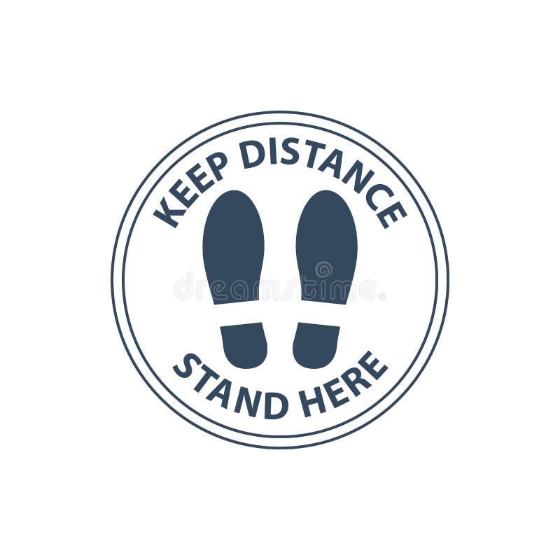 Steps on Floor in Circle, Keep Distance in Line, Stand Here Sign, Queue ...