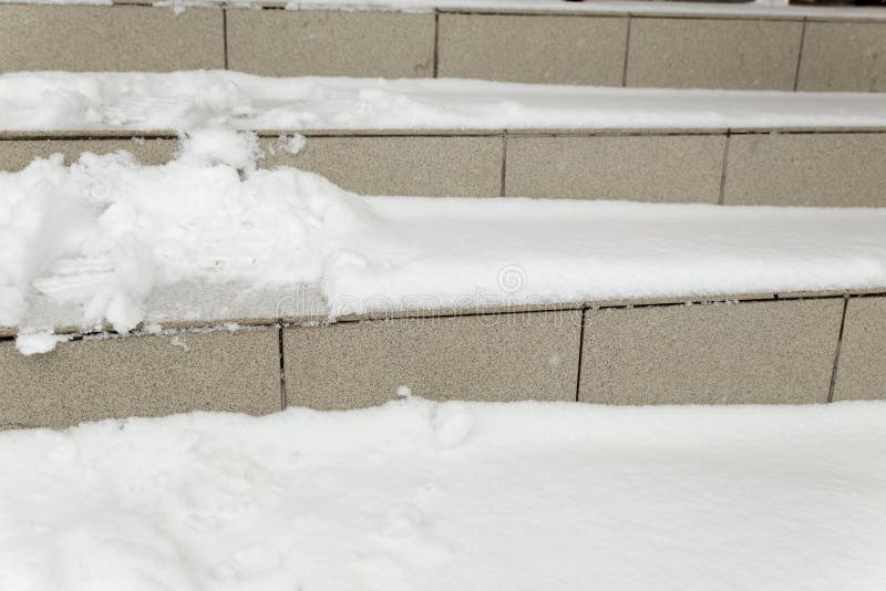 The Steps of the House are Covered with Snow. Staircase Close-up Stock ...