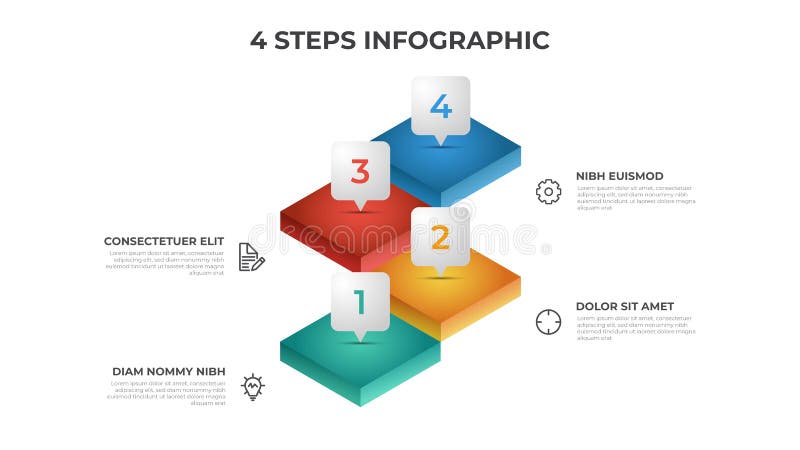 4 Steps Infographic Element Template with 3 Stack of Stairs, Layout ...