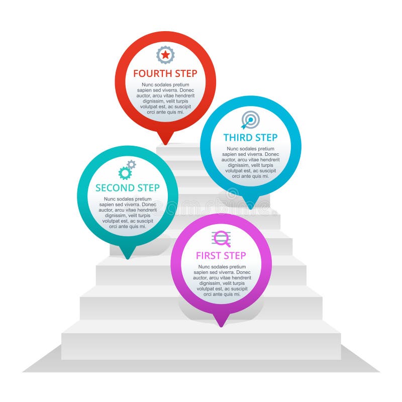 4 Steps Infographic - Pins on Stairs Stock Vector - Illustration of ...