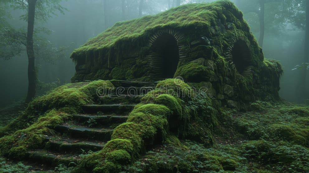 Steps Lead To a Mysterious Structure Covered in Moss Stock Photo ...
