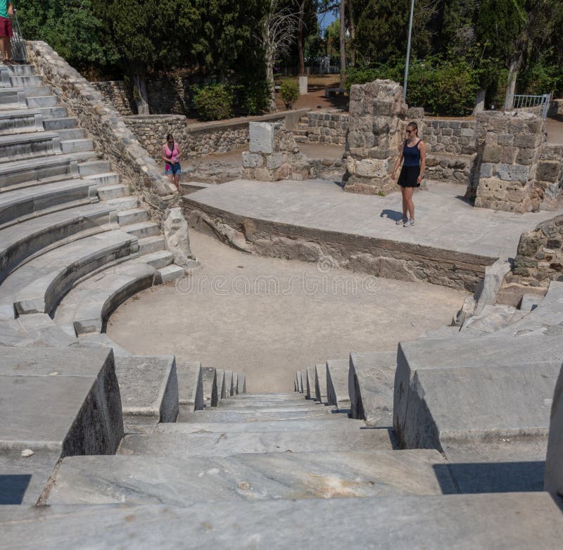 Steps Leading Down between Marble Seating of Roman Odeon Amphitheater ...