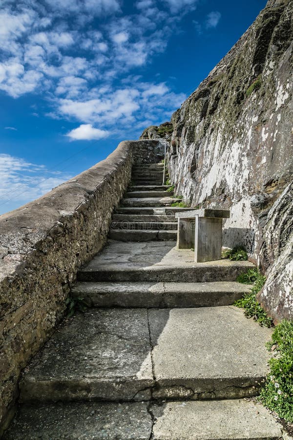 Steps Leading Down To the Lighthouse, Wales Stock Photo - Image of ...