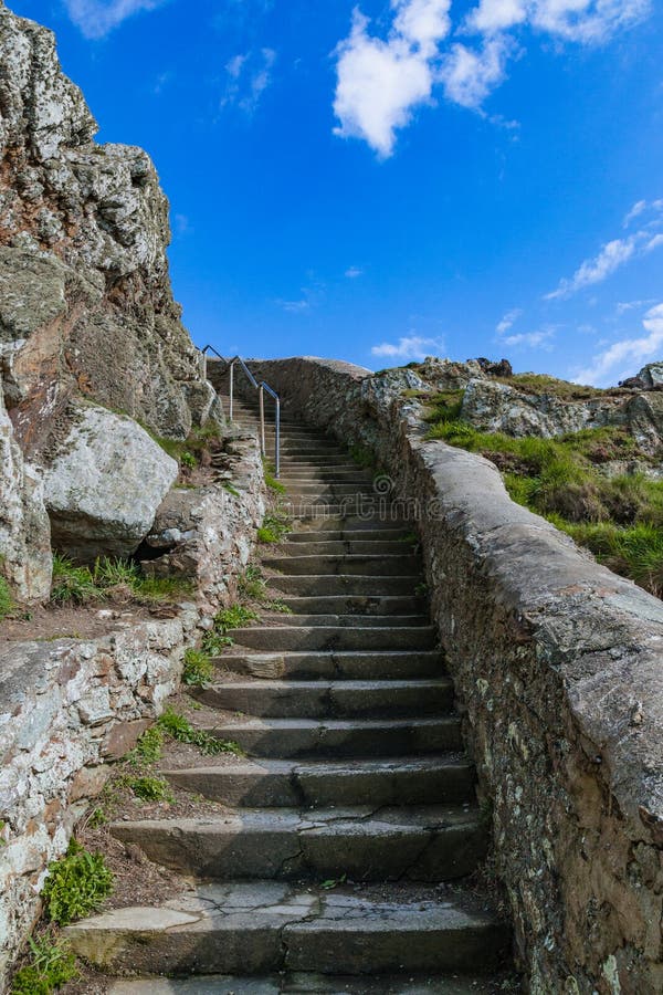 Steps Leading Down To the Lighthouse, Wales Stock Image - Image of ...