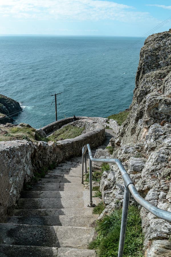 Steps Leading Down To the Lighthouse, Wales Stock Image - Image of ...