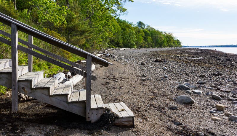 Steps Leading Down To a Rocky Beach in Maine Stock Photo - Image of ...
