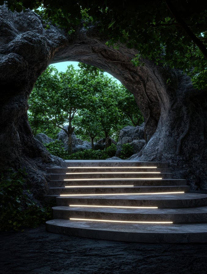 Steps Leading into a Mystical Forest Clearing Stock Illustration ...