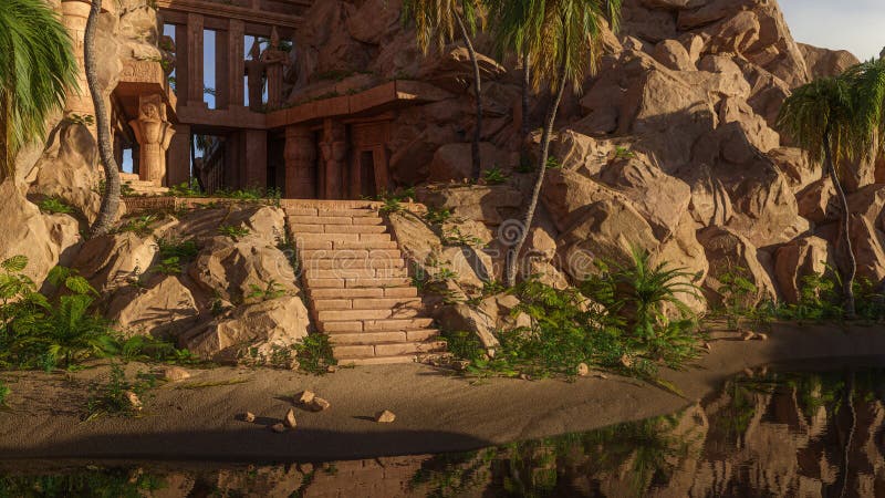 Steps Leading from a River To an Ancient Egyptian Temple Built into a ...