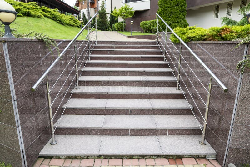 Steps Made of Granite and Marble with Railing Stock Image - Image of ...
