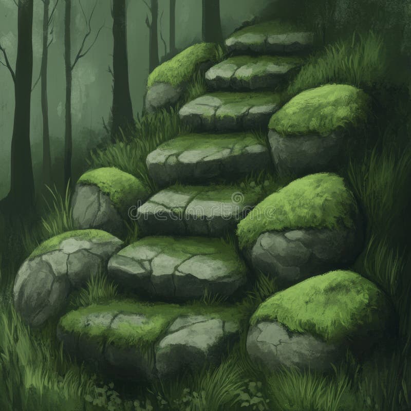 Steps Made of Mossy Stone Lead Enchantingly into a Forest Filled with ...