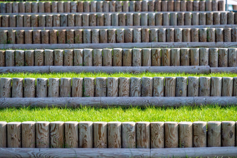 Steps Made of Rows of Wooden Piles on the Slope of the Park Stock Photo ...