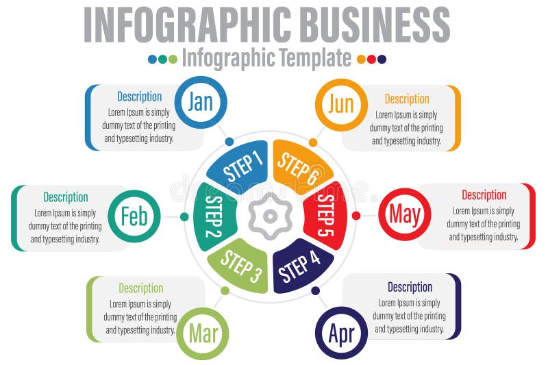 6 Steps Modern Circle Timeline Diagram with Planning Year Workflow and ...