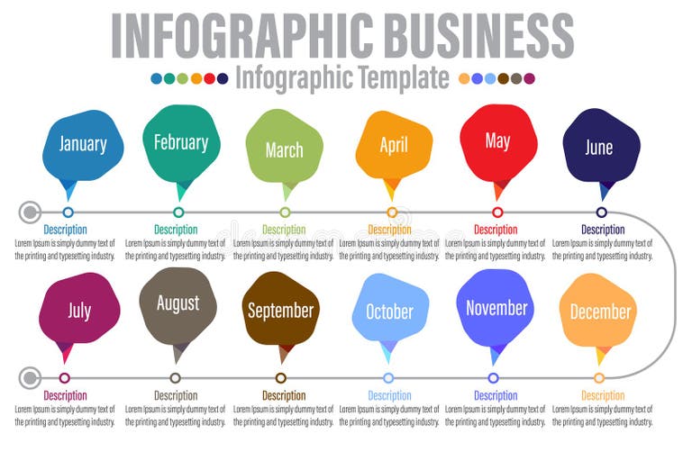 12 Steps Modern Timeline Diagram Calendar with Months Rectangle Title ...