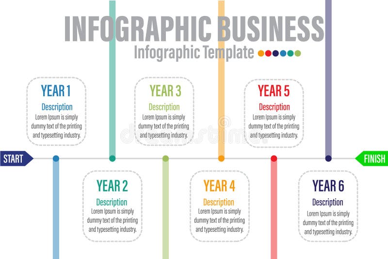 6 Steps Modern Timeline Diagram Calendar with Yearly Rectangle Title ...