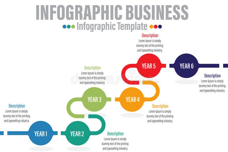 6 Steps Modern Timeline Diagram Calendar with Yearly Workflow and ...