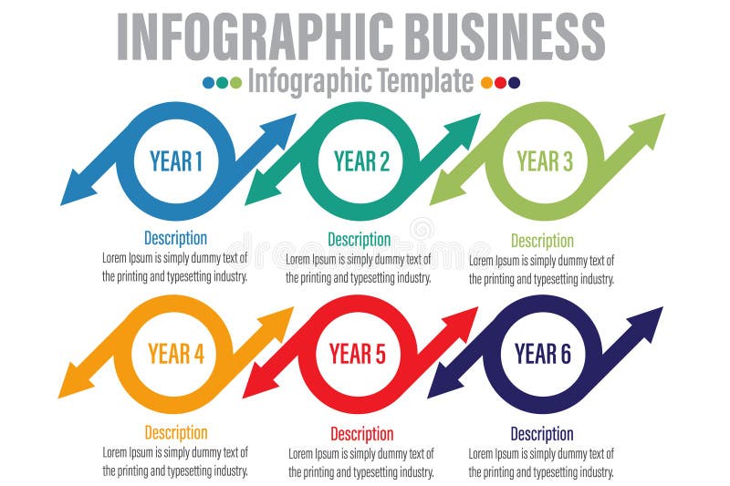 6 Steps Modern Timeline Diagram with Planning Year Workflow and Circles ...