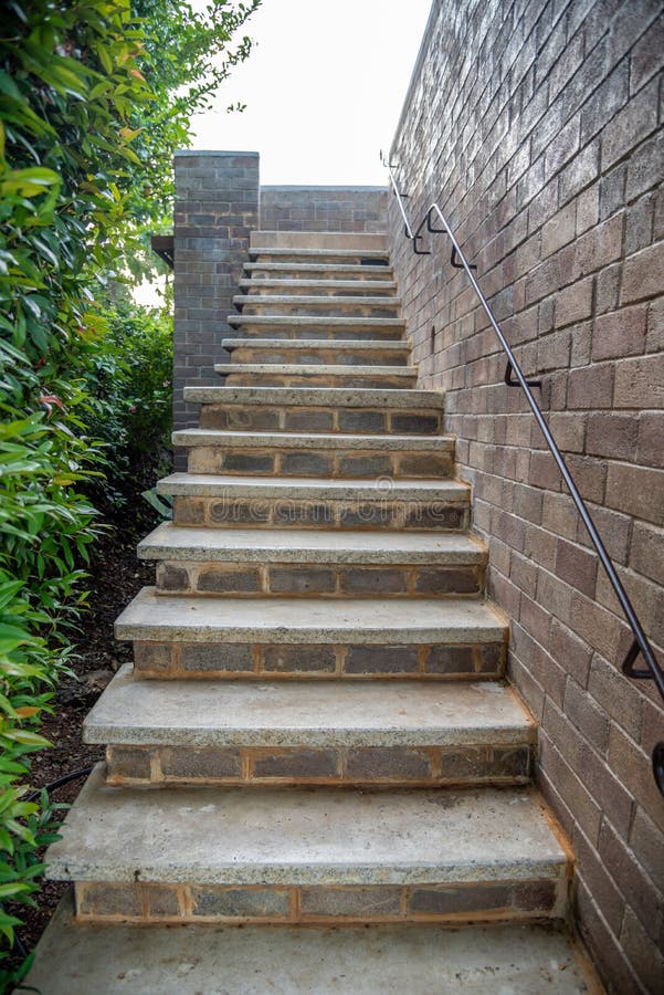 The Steps Outside with a Brick Wall and Tree Stock Image - Image of ...
