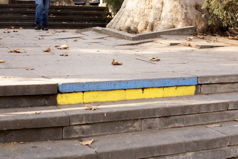 The Steps are Painted in the Colors of the Ukrainian Flag in the Center ...