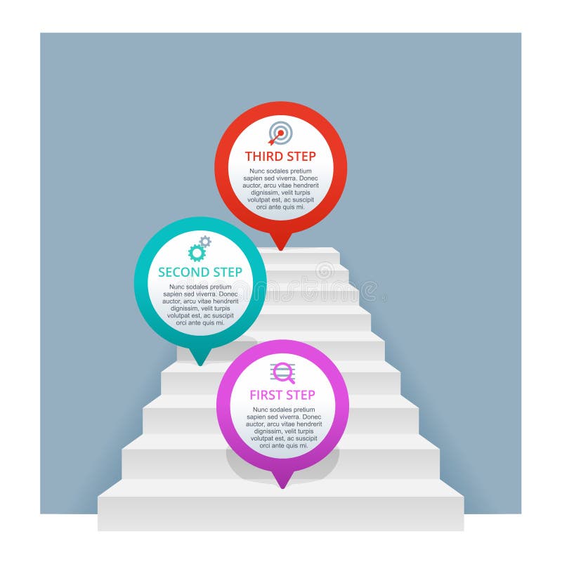 3 Steps - Pins on Stairs - Vector Presentation Stock Vector ...