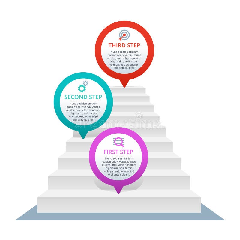 3 Steps - Pins on Stairs - Vector Presentation Stock Vector ...