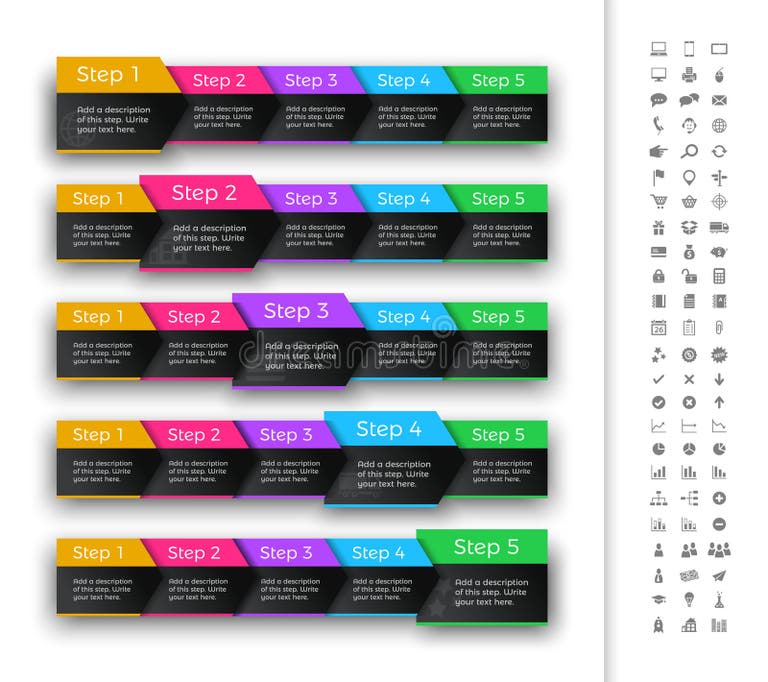 Five Steps Progress Bar in Rainbow Colour Header. Stock Illustration ...