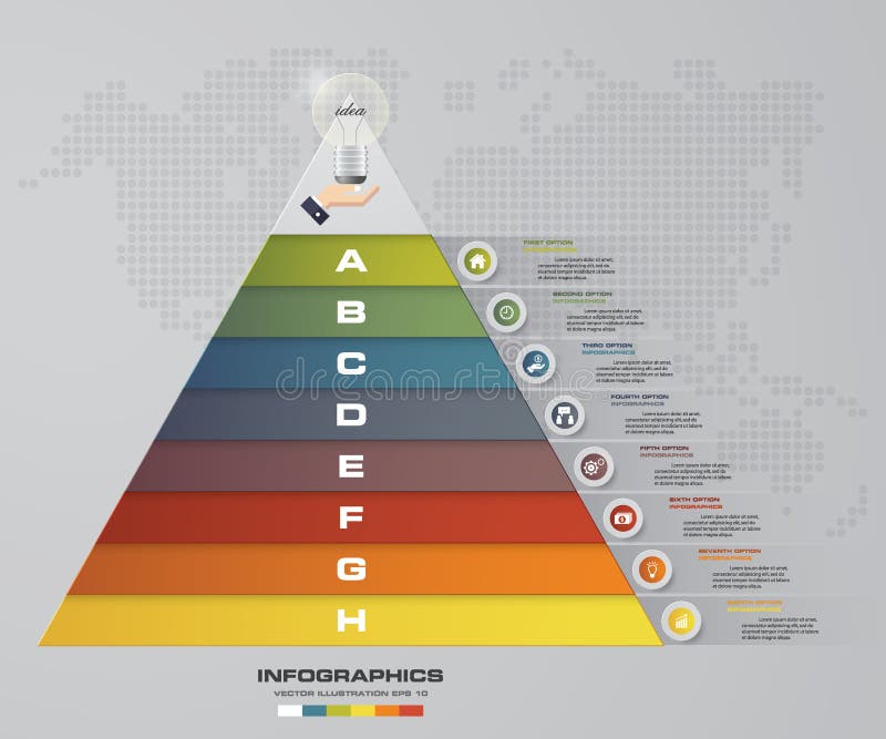 8 Steps Pyramid with Free Space for Text on Each Level. Infographics ...