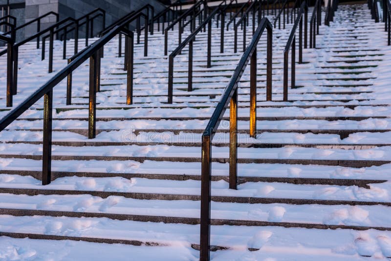 Steps in the Snow with Railing Stock Photo - Image of background, climb ...