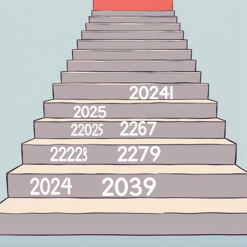 Stairs with a New Number on Each Step Representing the New Year 2024 2025 2026 2027 2028 2029 ...