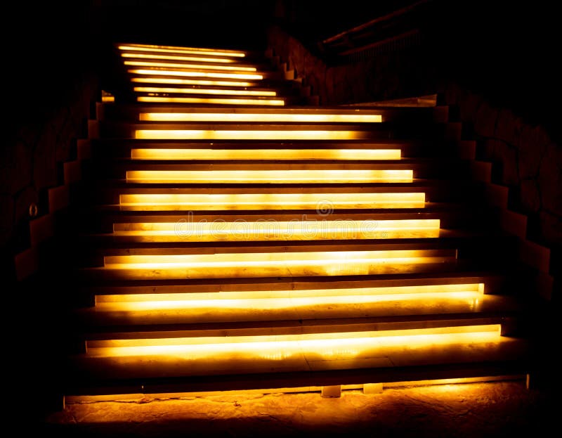 Steps on the Stairs at Night in the Illumination of Lanterns. Stock ...