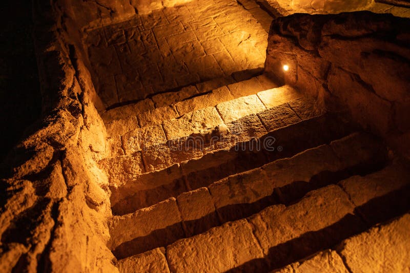 Steps on the Stairs at Night in the Illumination of Lanterns. Stock ...