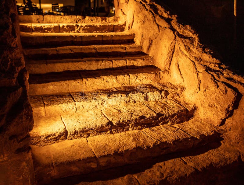 Steps on the Stairs at Night in the Illumination of Lanterns. Stock ...