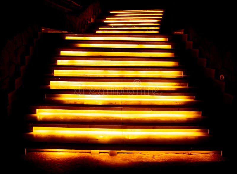 Steps on the Stairs at Night in the Illumination of Lanterns. Stock ...