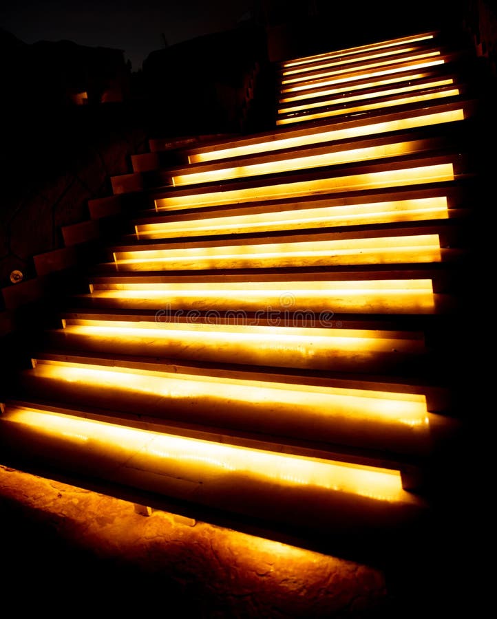Steps on the Stairs at Night in the Illumination of Lanterns. Stock ...