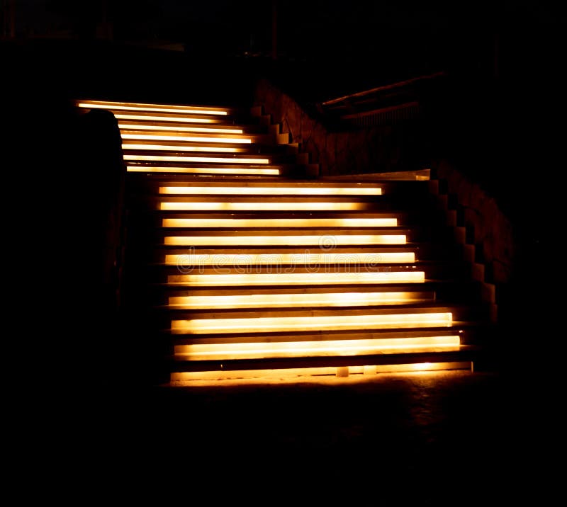 Steps on the Stairs at Night in the Illumination of Lanterns. Stock ...