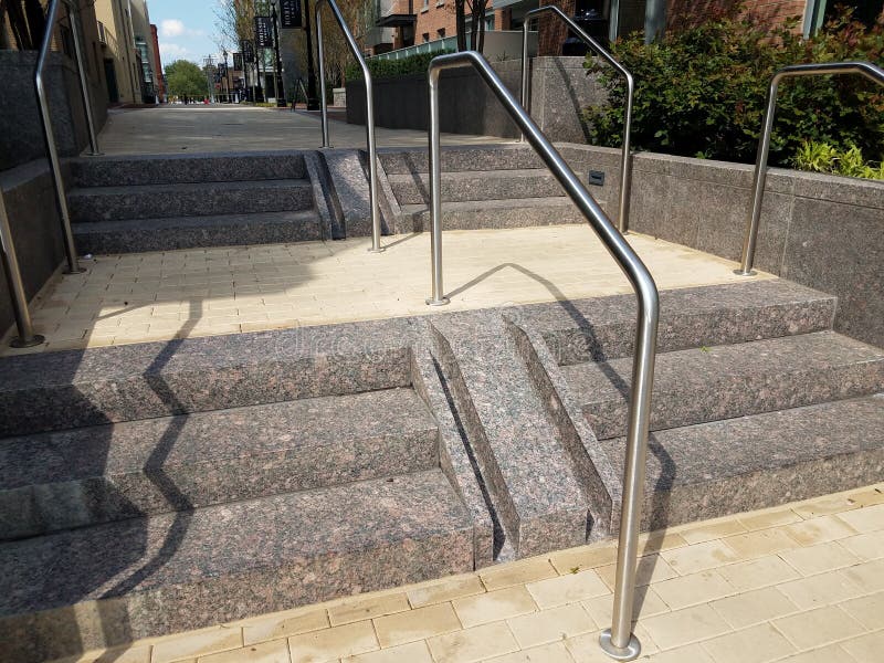 Steps or Stairs with Path or Ramp for Bikes and Handrail Stock Image ...