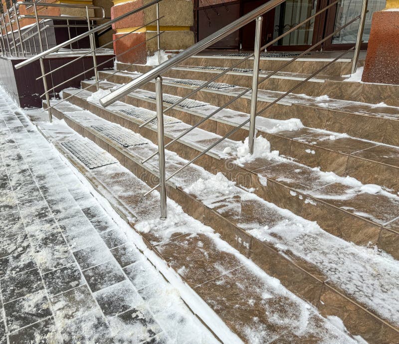 Steps on the Stairs in the Snow in Winter Stock Photo - Image of ...