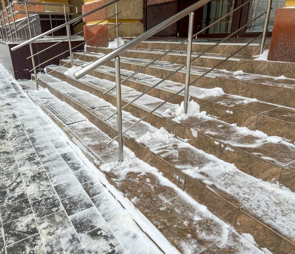 Steps on the Stairs in the Snow in Winter Stock Photo - Image of ...