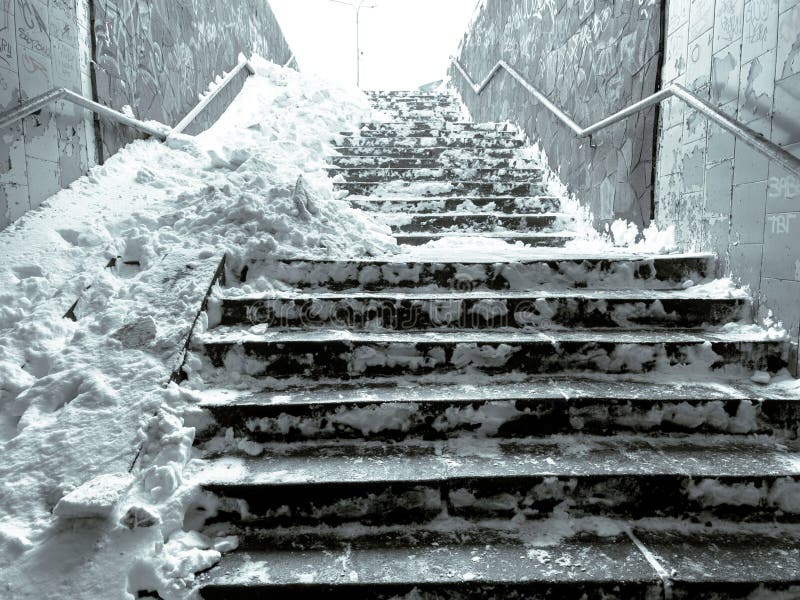 Steps on the Stairs in the Snow in Winter Stock Photo - Image of stairs ...