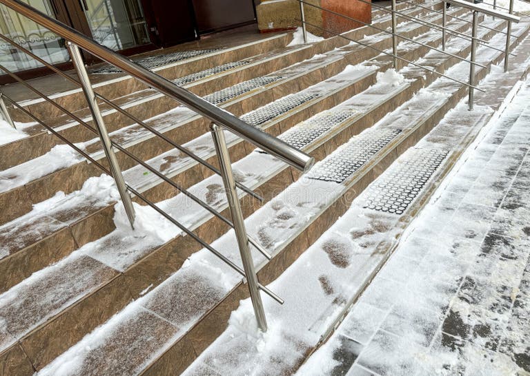 Steps on the Stairs in the Snow in Winter Stock Image - Image of danger ...
