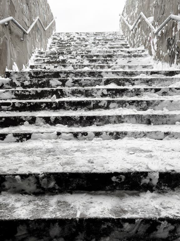 Steps on the Stairs in the Snow in Winter Stock Photo - Image of ...