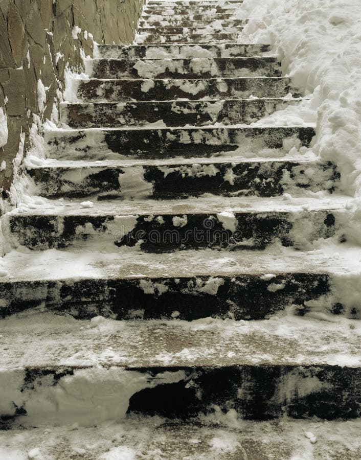 Steps on the Stairs in the Snow in Winter Stock Photo - Image of ...