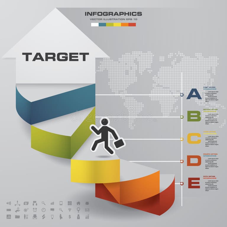 5 Steps Template for Presentation. Man Walking on Stairs Use for ...