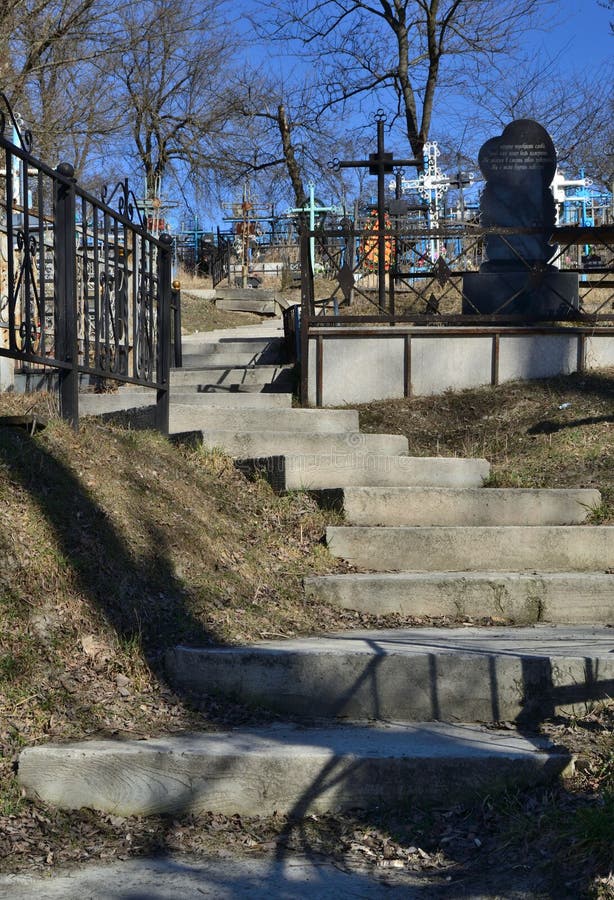 Steps To the Cemetery Leading Up between the Graves. Stock Image ...