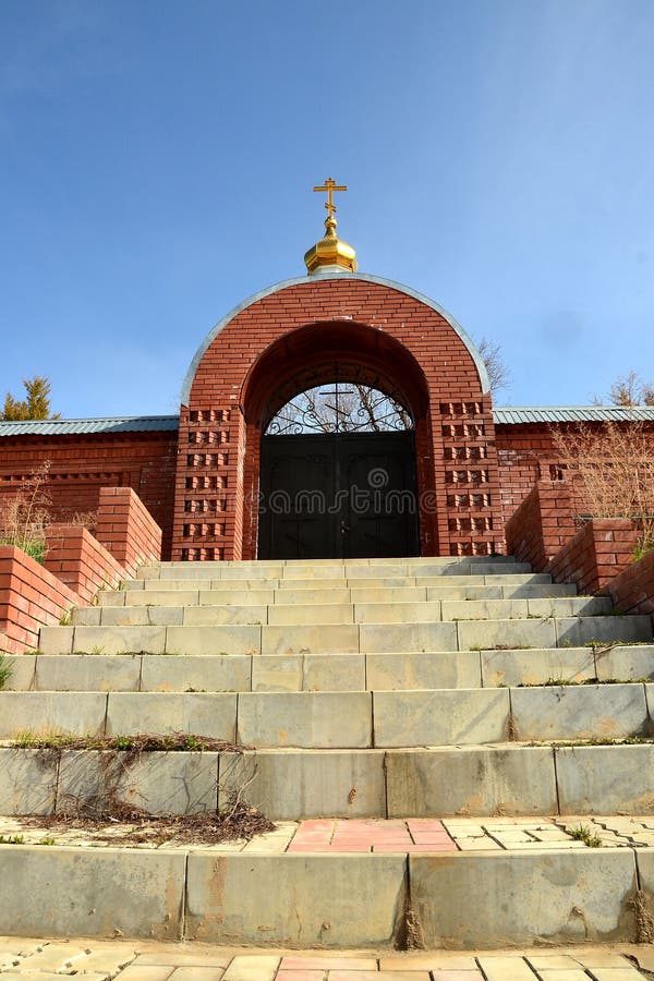Steps To the Monastery Gate in a Brick Wall Stock Photo - Image of wall ...