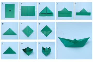 Steps, Tutorial Making Paper Ship Origami Stock Image - Image of crafts ...