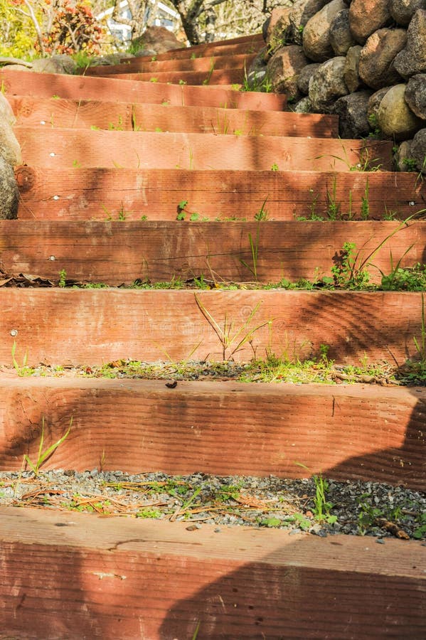 Steps Up a Garden Path with Stones Stock Image - Image of rocks, ties ...