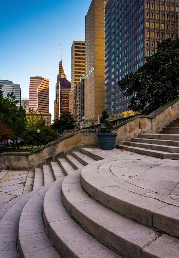Steps and View of Buildings in Downtown Baltimore, Maryland. Stock ...