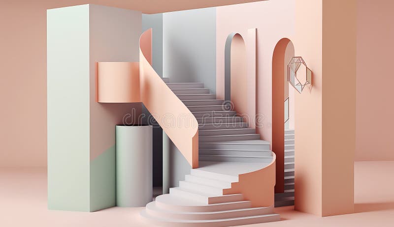Minimalist Stage with Steps and Walls in Pastel Colors Stock ...