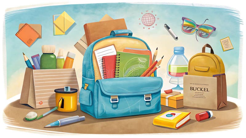 Student Backpack Packing Guide, Back To School Concept. Stock ...