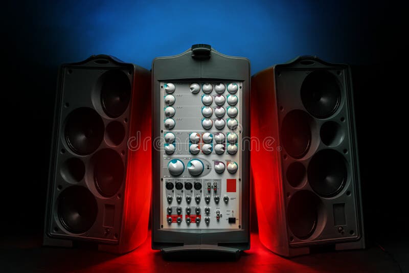 Stereo Audio System with Large Speakers and Amplifier Stock Photo ...